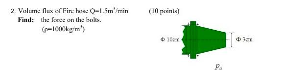 Solved 2. Volume flux of Fire hose Q=1.5 m3/min (10 points) | Chegg.com