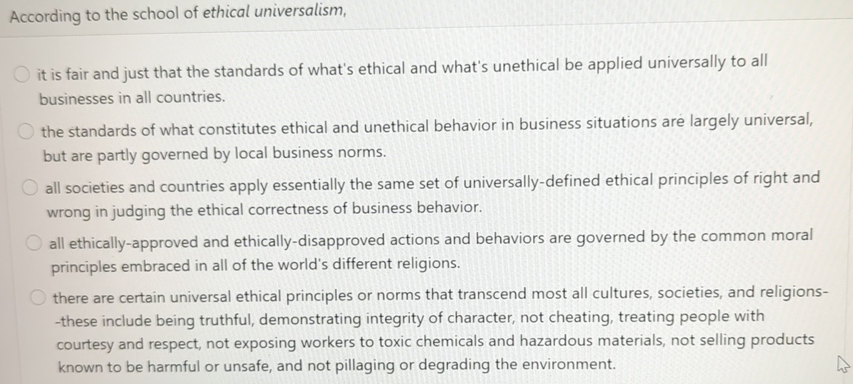Solved According to the school of ethical universalism,it is | Chegg.com