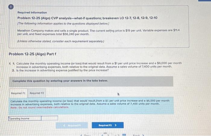 Solved Required information Problem 12-25 (Algo) CVP | Chegg.com