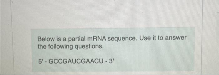 Below is a partial mRNA sequence. Use it to answer | Chegg.com