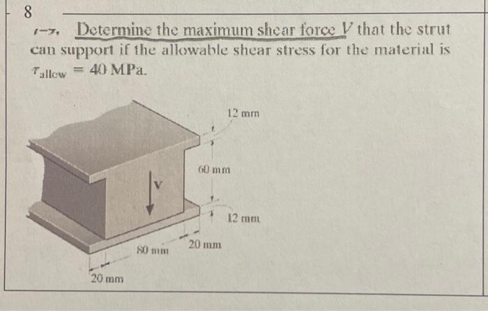Solved , →. Determine the maximum shear force V that the | Chegg.com