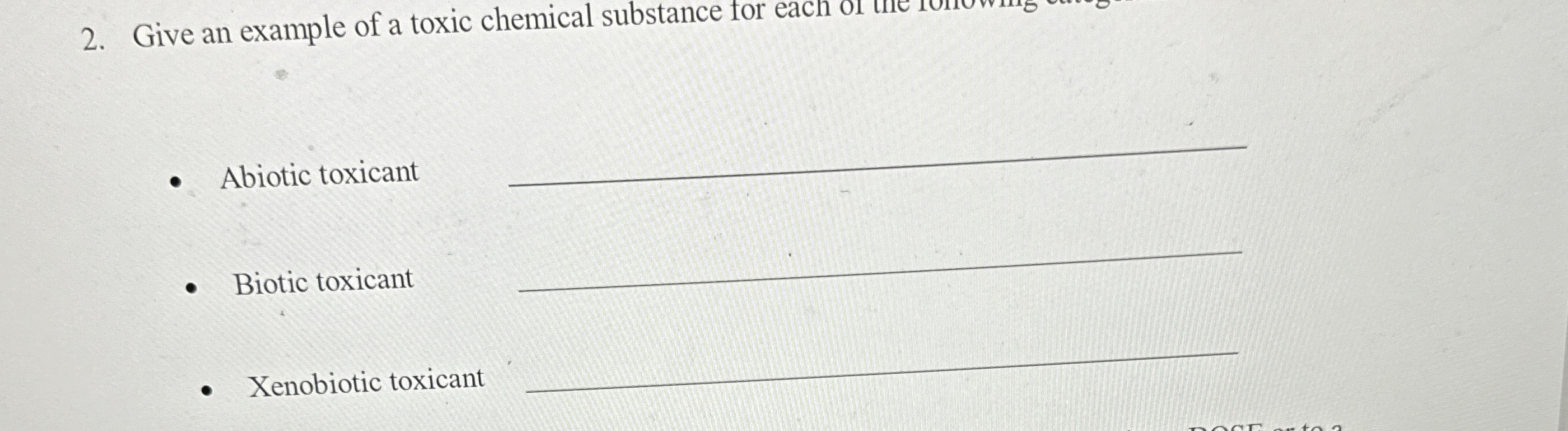 Solved Give an example of a toxic chemical substance for | Chegg.com