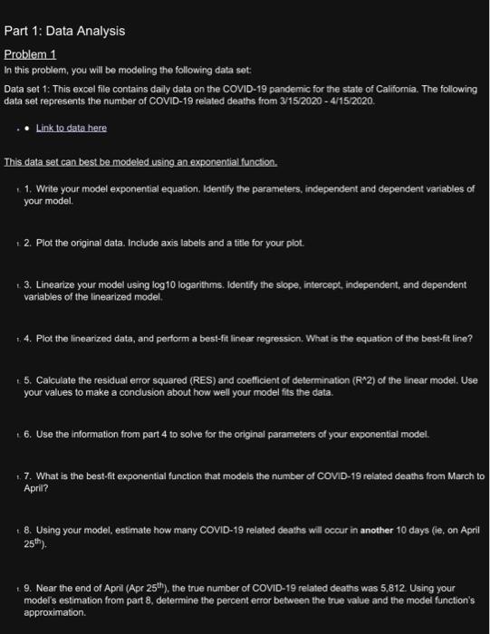 Solved Part 1: Data Analysis Problem 1 In this problem, you | Chegg.com