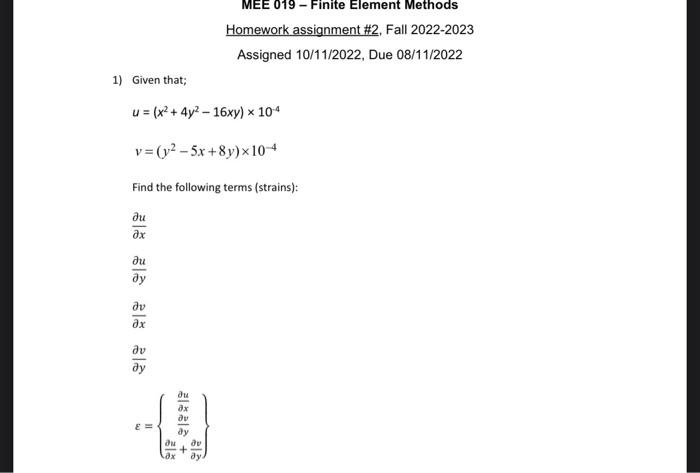 Solved MEE 019 - Finite Element Methods Homework assignment | Chegg.com