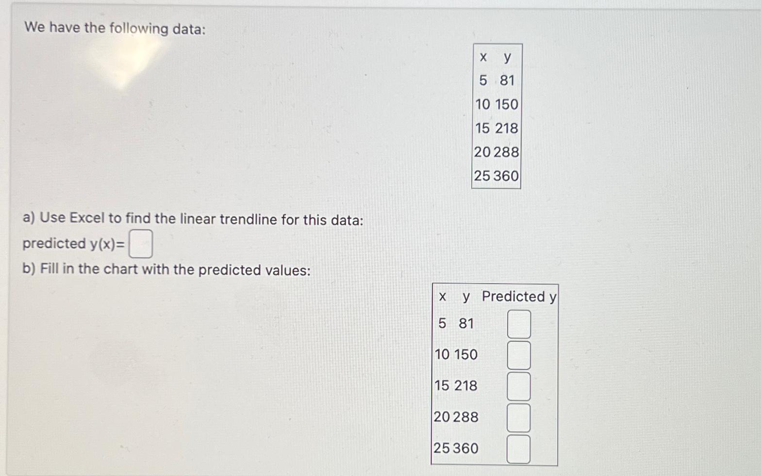 Solved We have the following data:\table[[x,y | Chegg.com