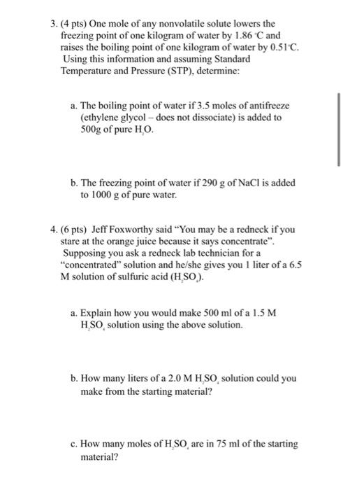 Solved 1. (10 pts) Calculate the molarity of the following | Chegg.com