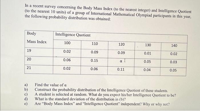 Solved In a recent survey concerning the Body Mass Index (to | Chegg.com