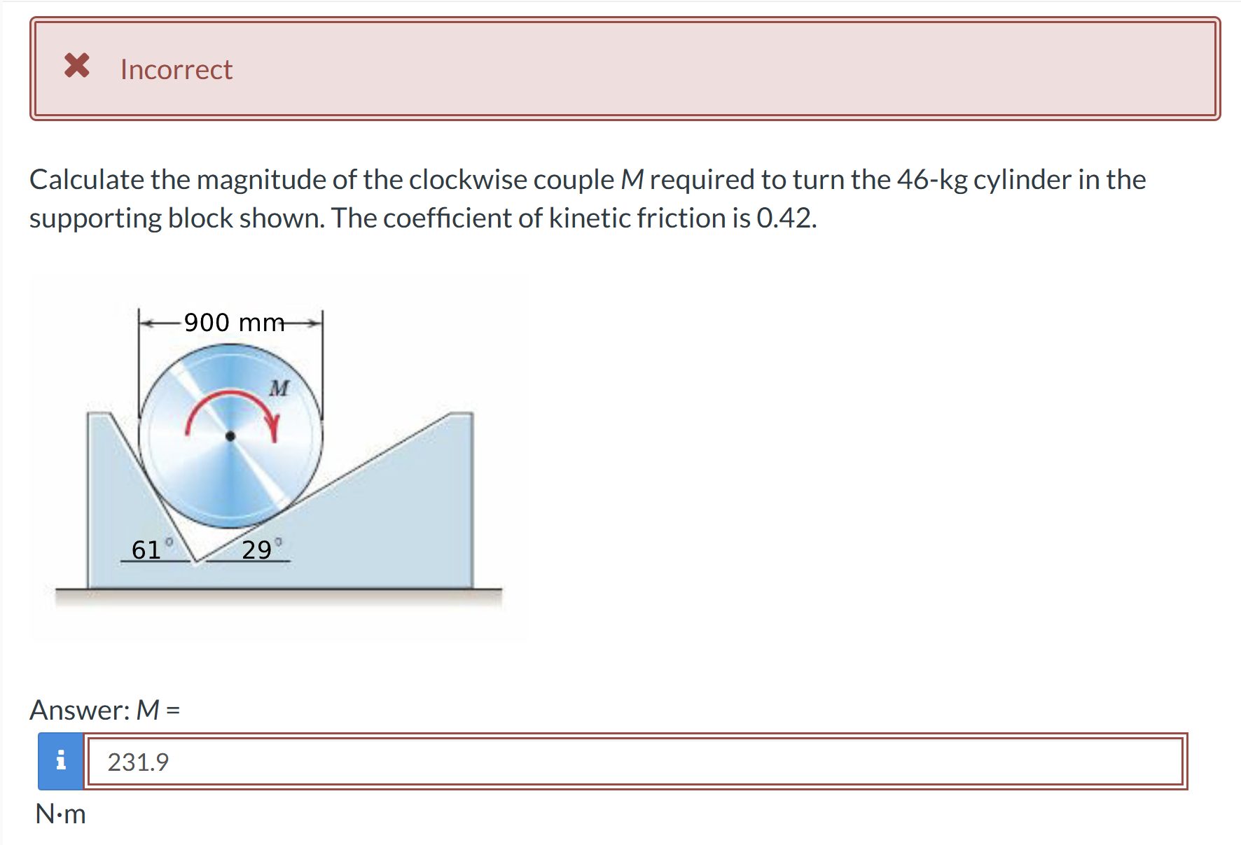 Solved Calculate the magnitude of the clockwise couple M | Chegg.com