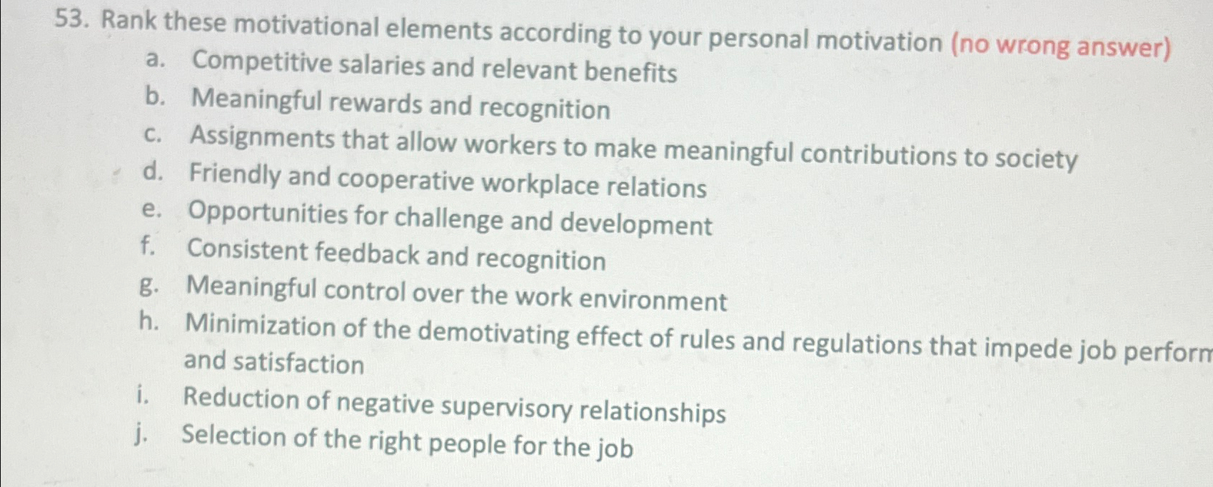 Solved Rank these motivational elements according to your | Chegg.com