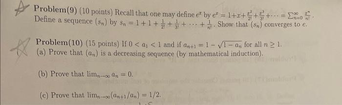Solved Problem (9) (10 points) Recall that one may define ex | Chegg.com