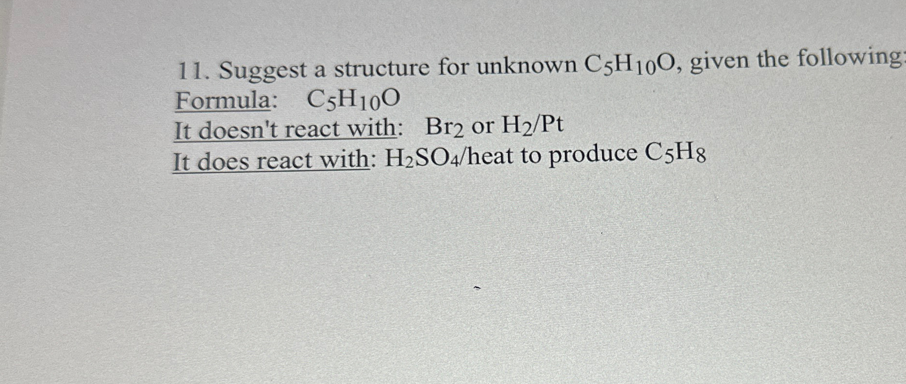 Solved Suggest a structure for unknown C5H10O, ﻿given the | Chegg.com