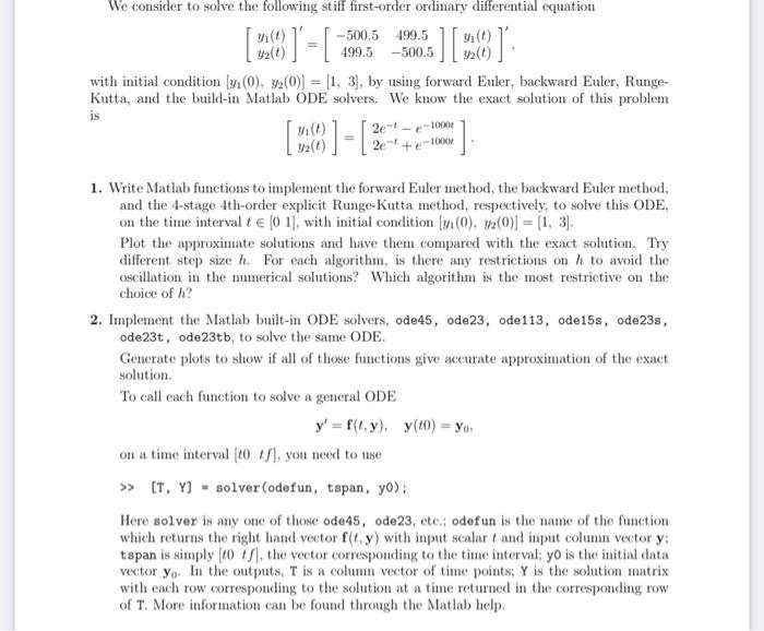 Solved please use MatLab.this is ordinary differential | Chegg.com