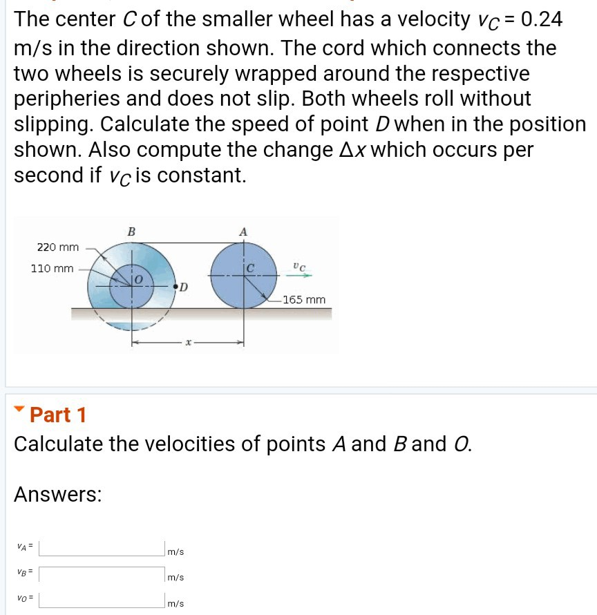 Solved The center Cof the smaller wheel has a velocity vc = | Chegg.com