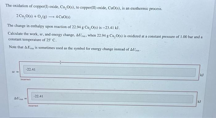 Solved The oxidation of copper(I) oxide, Cu2O(s), to | Chegg.com
