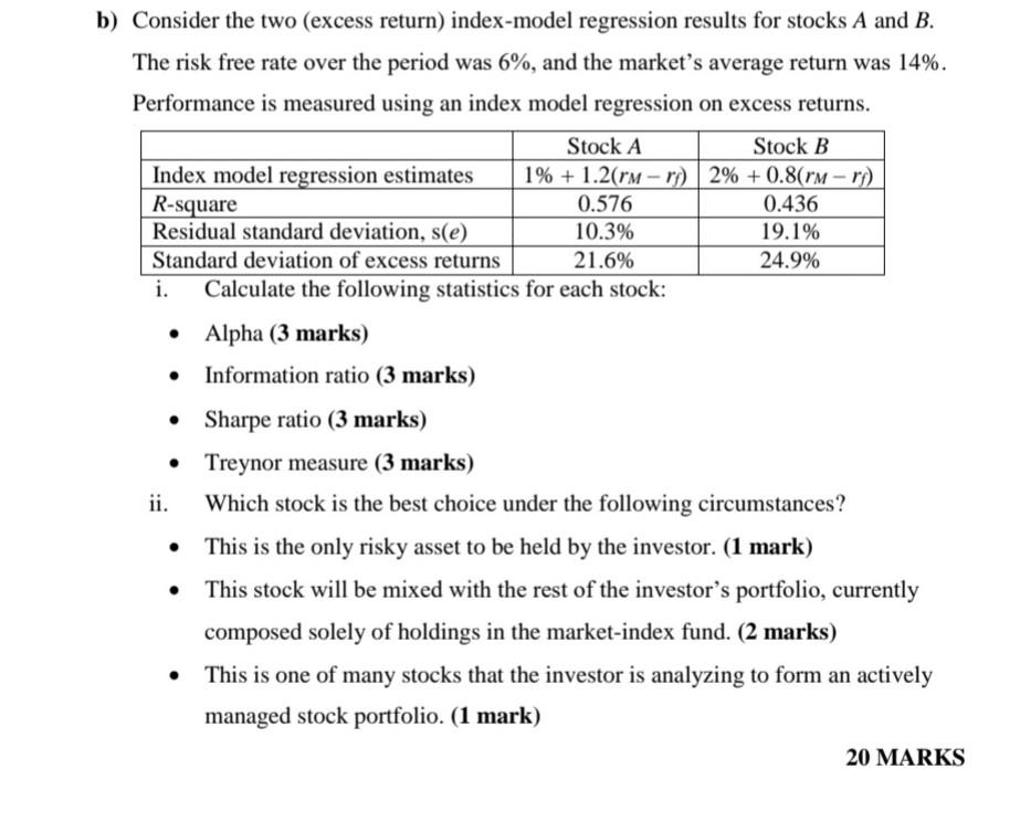 Solved b) Consider the two (excess return) index-model | Chegg.com