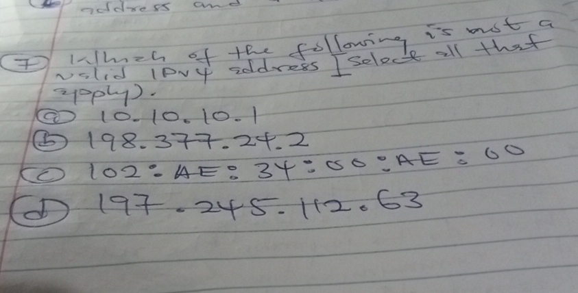 Solved which of the following is not a valid IPV 4 ﻿address | Chegg.com