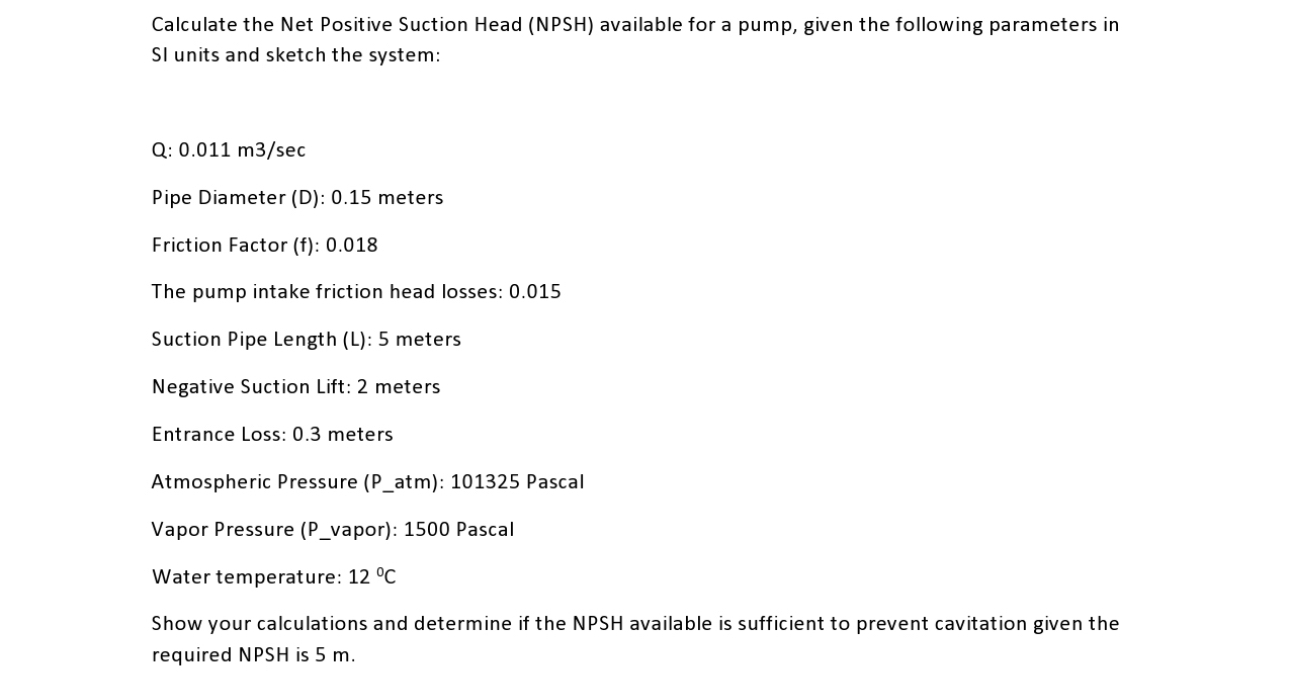 Solved Calculate the Net Positive Suction Head (NPSH) | Chegg.com