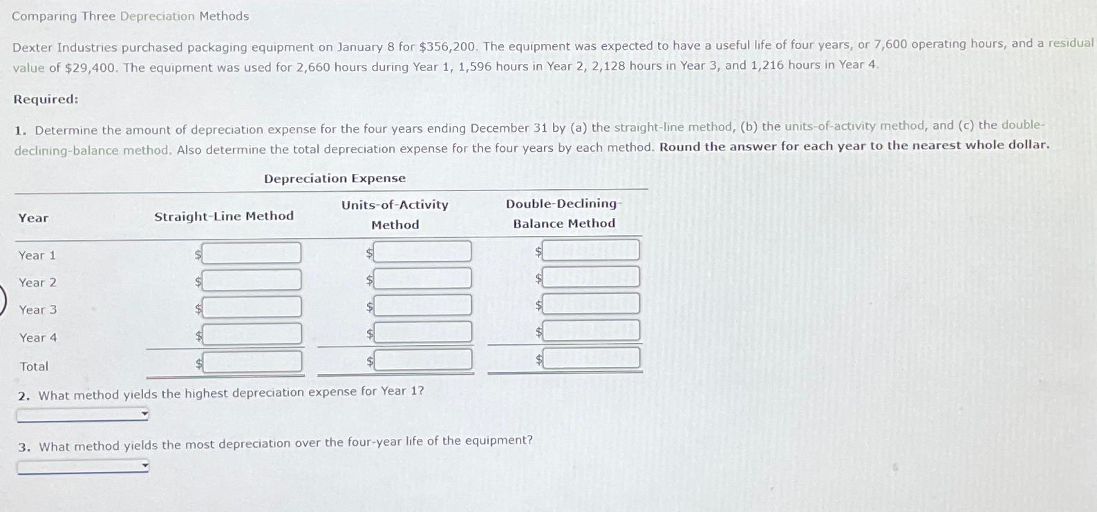 Solved Comparing Three Depreciation Methods value of | Chegg.com Solved Comparing Three Depreciation Methods value of | Chegg.com