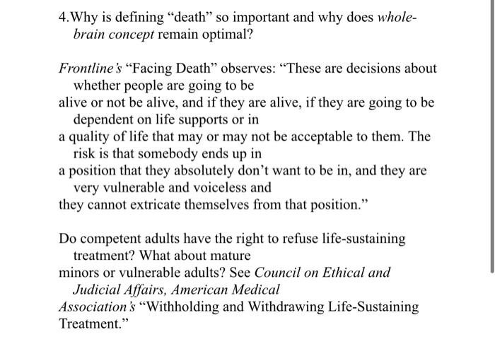 4. Why is defining "death" so important and why does | Chegg.com