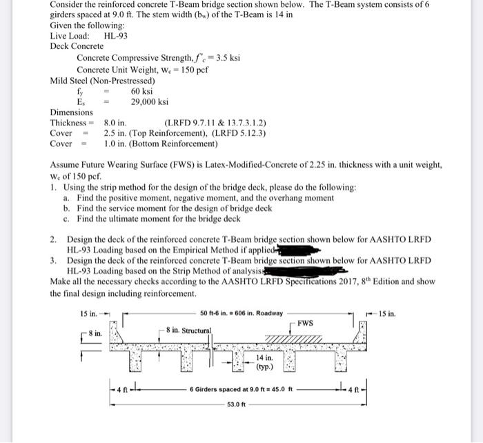 Solved girders spaced at 9.0ft. The stem width (bw) of the | Chegg.com