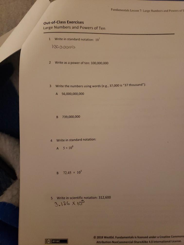 Solved Fundamentals Lesson 7Large Numbers and powers of | Chegg.com