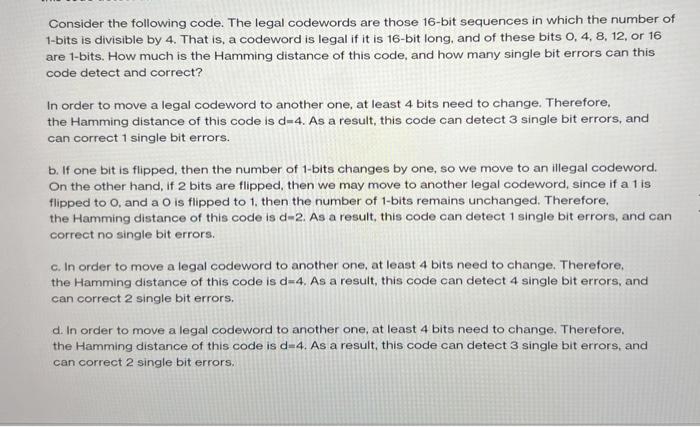 Solved Consider the following code. The legal codewords are | Chegg.com