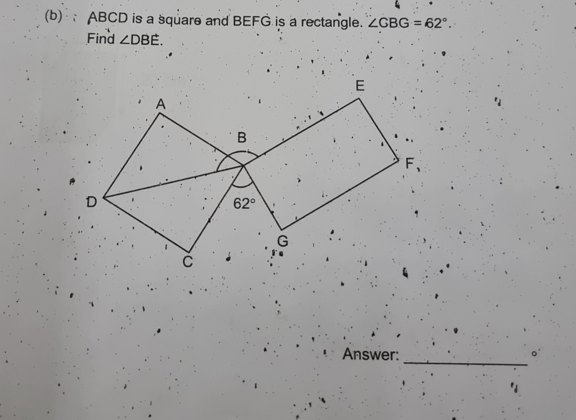 Solved ABCD is a square and BEFG is a rectangle. ??CBG=62°. | Chegg.com