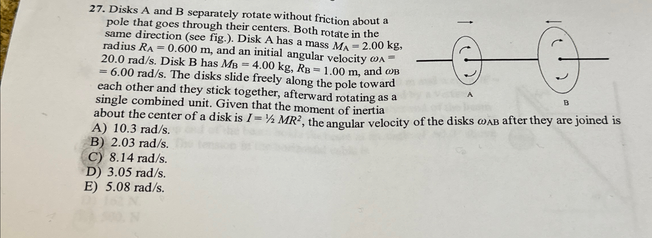 Solved Disks A and B separately rotate without friction | Chegg.com