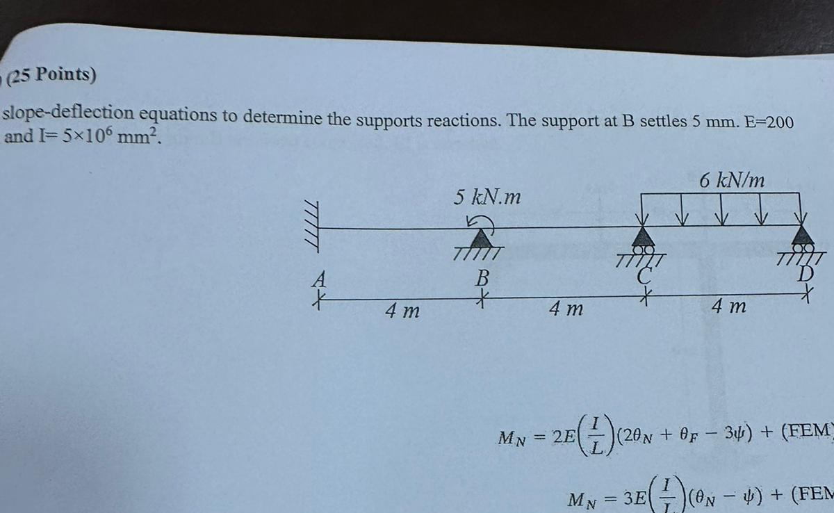Solved (25 ﻿Points)slope-deflection equations to determine | Chegg.com