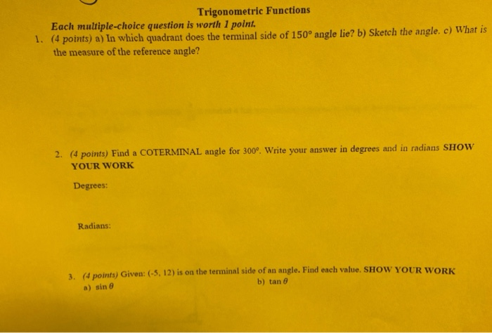 Solved Trigonometric Functions Each multiple-choice question | Chegg.com