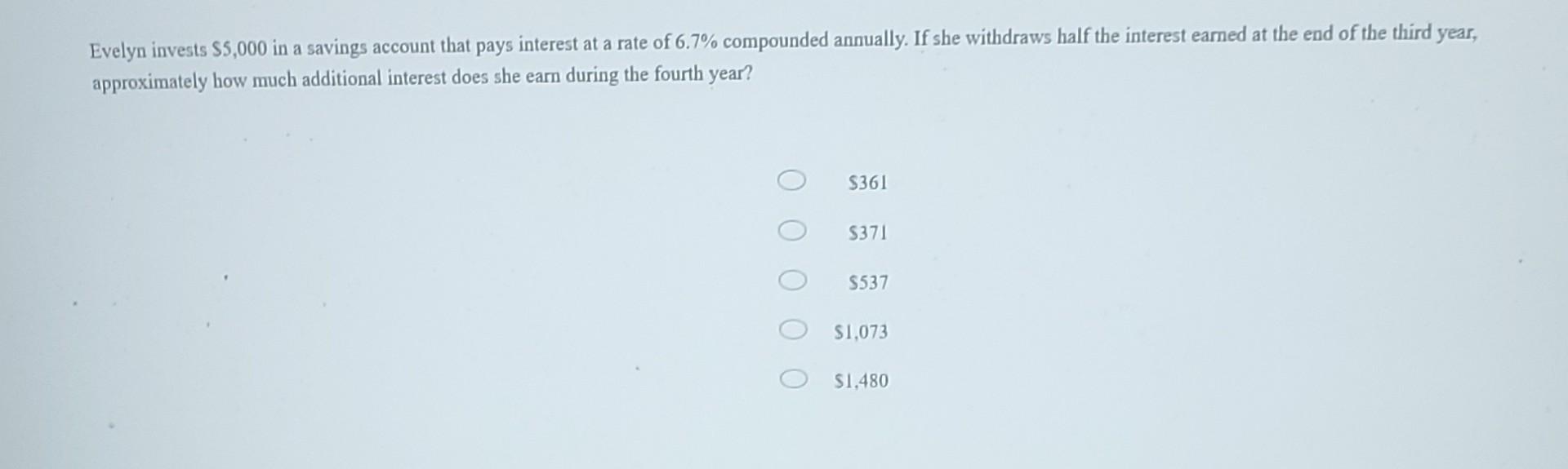 Solved Evelyn invests $5,000 in a savings account that pays | Chegg.com