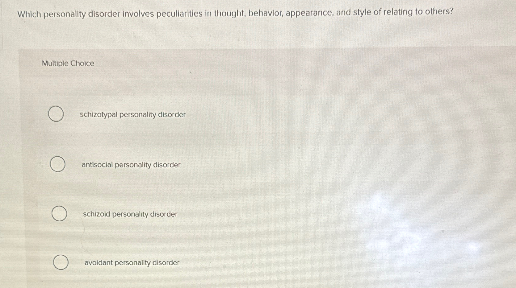 Solved Which personality disorder involves peculiarities in | Chegg.com