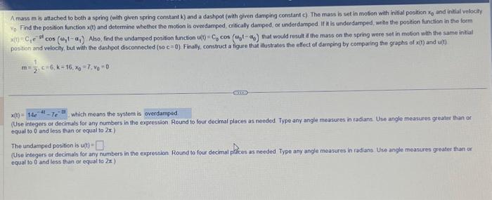Solved I need the undamped position u(t) and the graph only. | Chegg.com