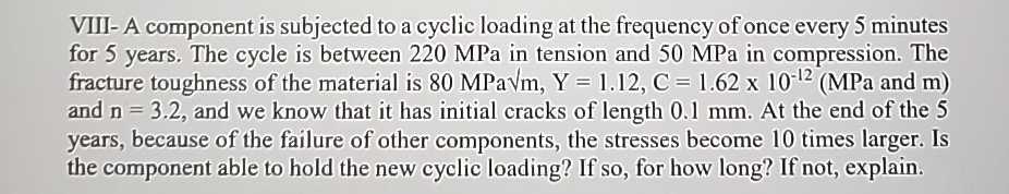 Solved VIII- ﻿A component is subjected to a cyclic loading | Chegg.com