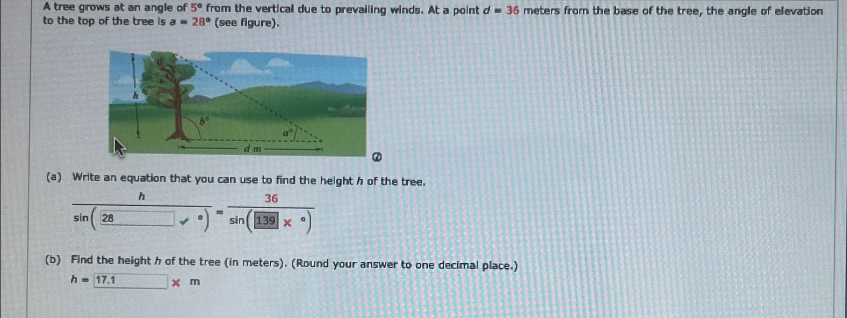 Solved A tree grows at an angle of 5° ﻿from the vertical due | Chegg.com