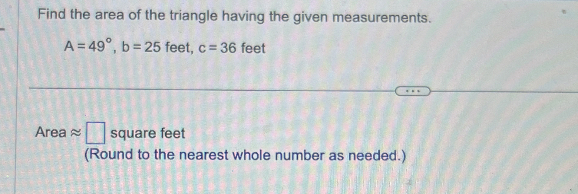 Solved Find the area of the triangle having the given | Chegg.com