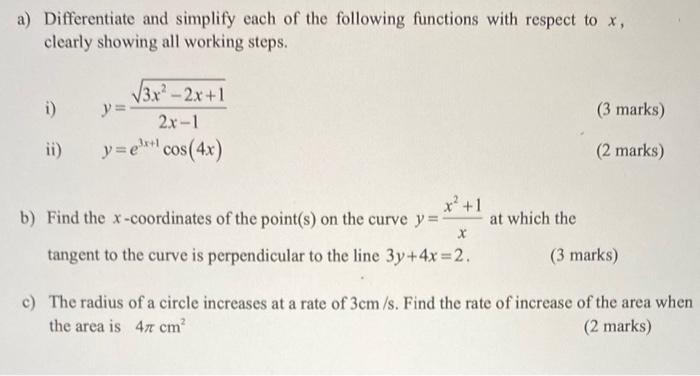 Solved a) Differentiate and simplify each of the following | Chegg.com