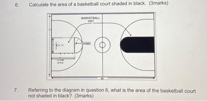 Solved 6. Calculate the area of a basketball court shaded in | Chegg.com
