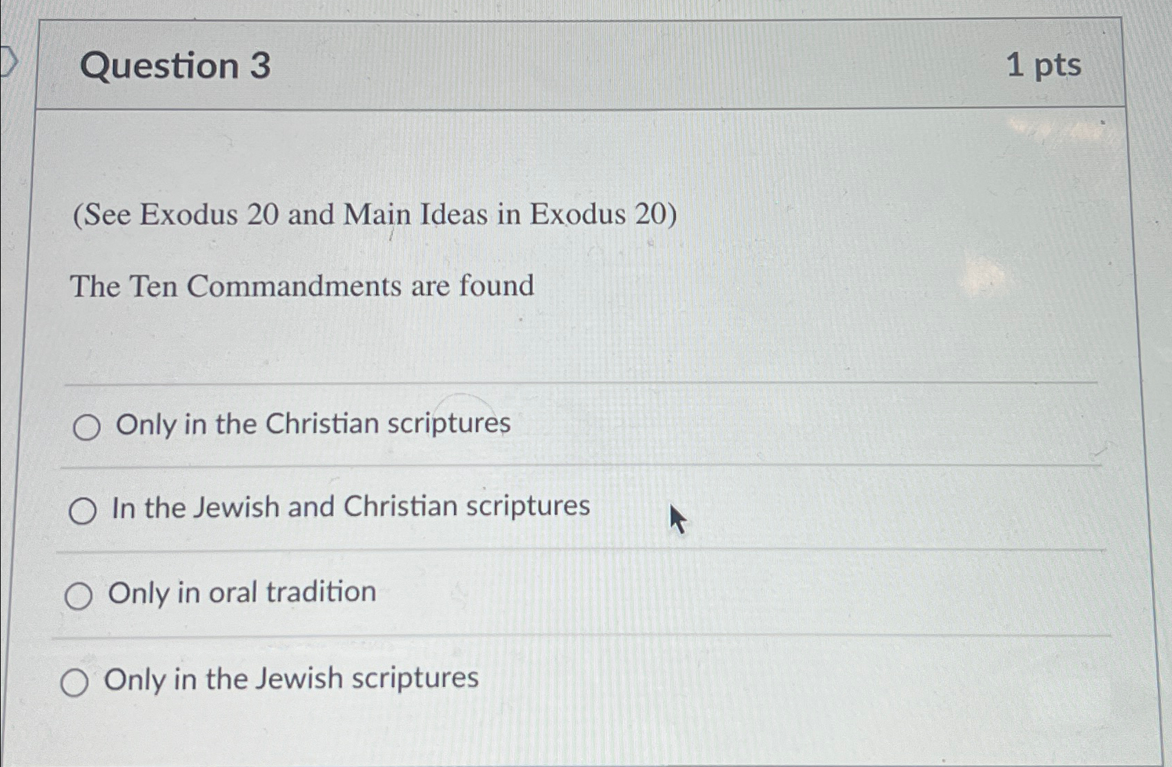 Solved Question 31 ﻿pts(See Exodus 20 ﻿and Main Ideas in | Chegg.com