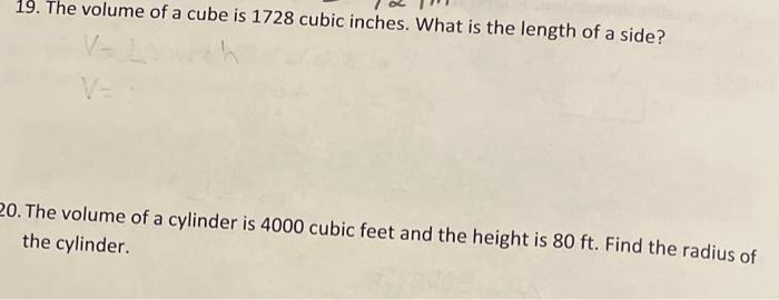 Solved 19. The volume of a cube is 1728 cubic inches. What | Chegg.com