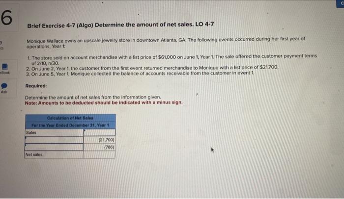 Solved Brief Exercise 4-7 (Algo) Determine the amount of net | Chegg.com Solved Brief Exercise 4-7 (Algo) Determine the amount of net | Chegg.com