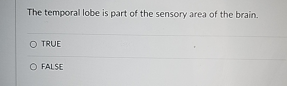Solved The temporal lobe is part of the sensory area of the | Chegg.com