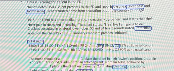 Solved 1. A nurse is caring for a client in the ED. Nurse's | Chegg.com