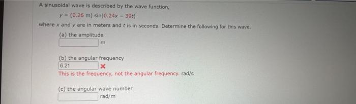 Solved A sinusoidal wave is described by the wave function, | Chegg.com
