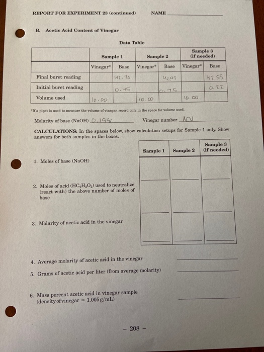 Solved REPORT FOR EXPERIMENT 23 INSTRUCTOR | Chegg.com