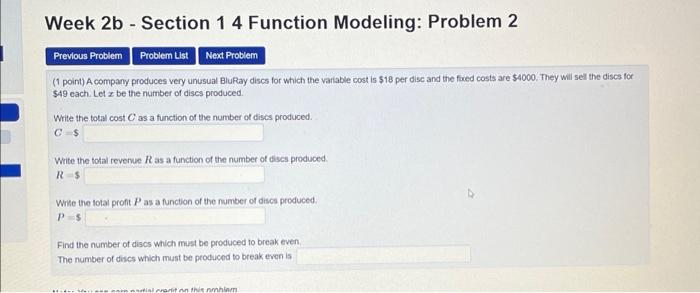 Solved Week 2b - Section 14 Function Modeling: Problem 1 (2 | Chegg.com