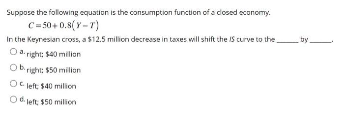 Solved Suppose the following equation is the consumption | Chegg.com