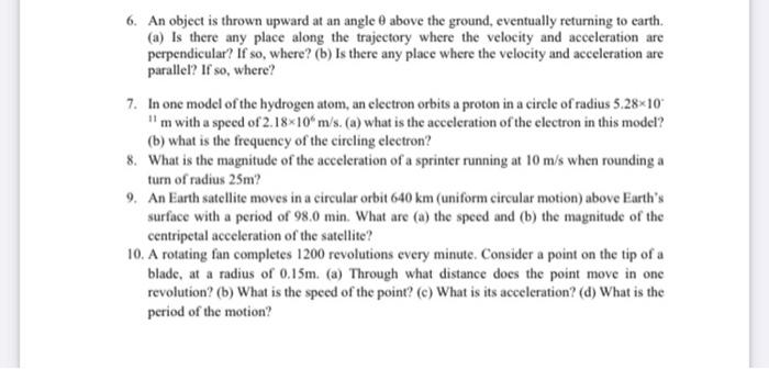 Solved 6. An object is thrown upward at an angle above the | Chegg.com