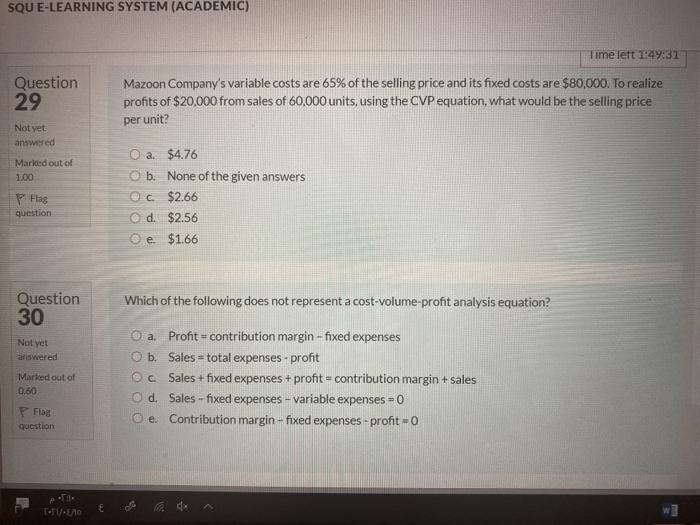 Solved SQU E-LEARNING SYSTEM (ACADEMIC) Timelett 1:49:37 | Chegg.com