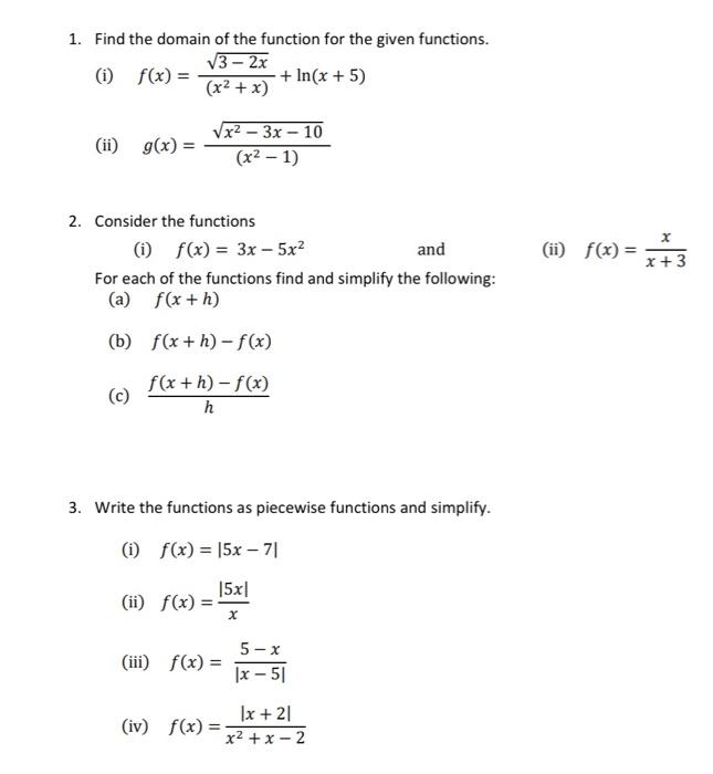 Solved 1. Find the domain of the function for the given | Chegg.com